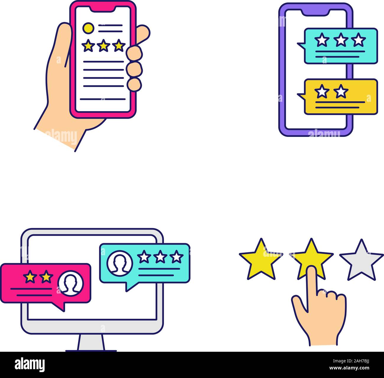 Rating color icons set. Customer review, feedback, app rating, scale ...