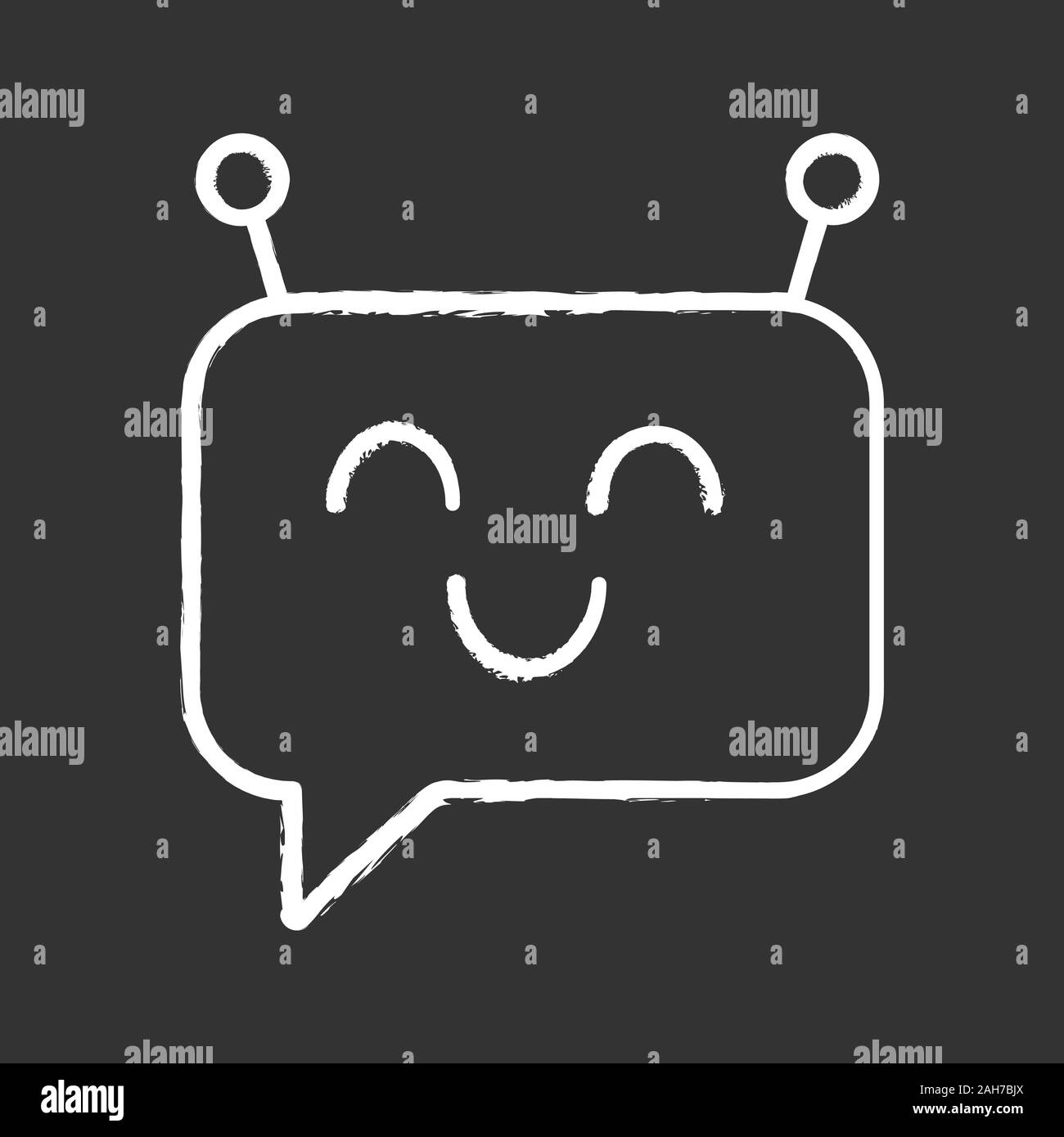 Chatbot message chalk icon. Talkbot. Modern robot. Square head laughing chat bot. Virtual ...