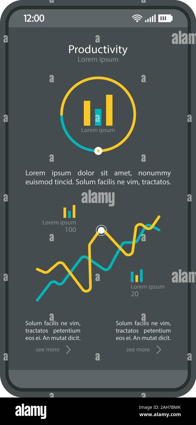 Smartphone dashboard interface vector template. Mobile productivity ... Smartphone dashboard interface vector template. Mobile productivity ...