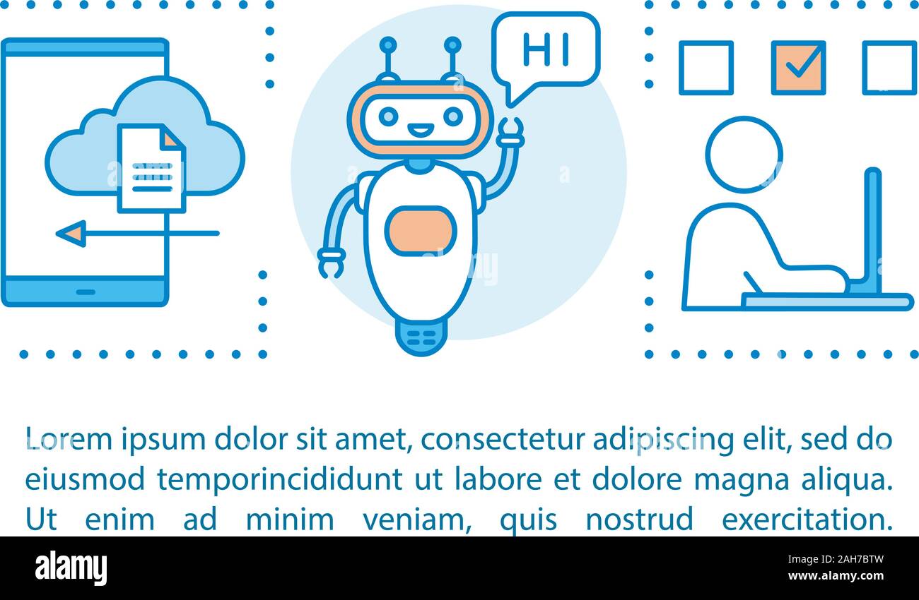 Machine learning concept linear illustration. Chatbot. Computer science ...