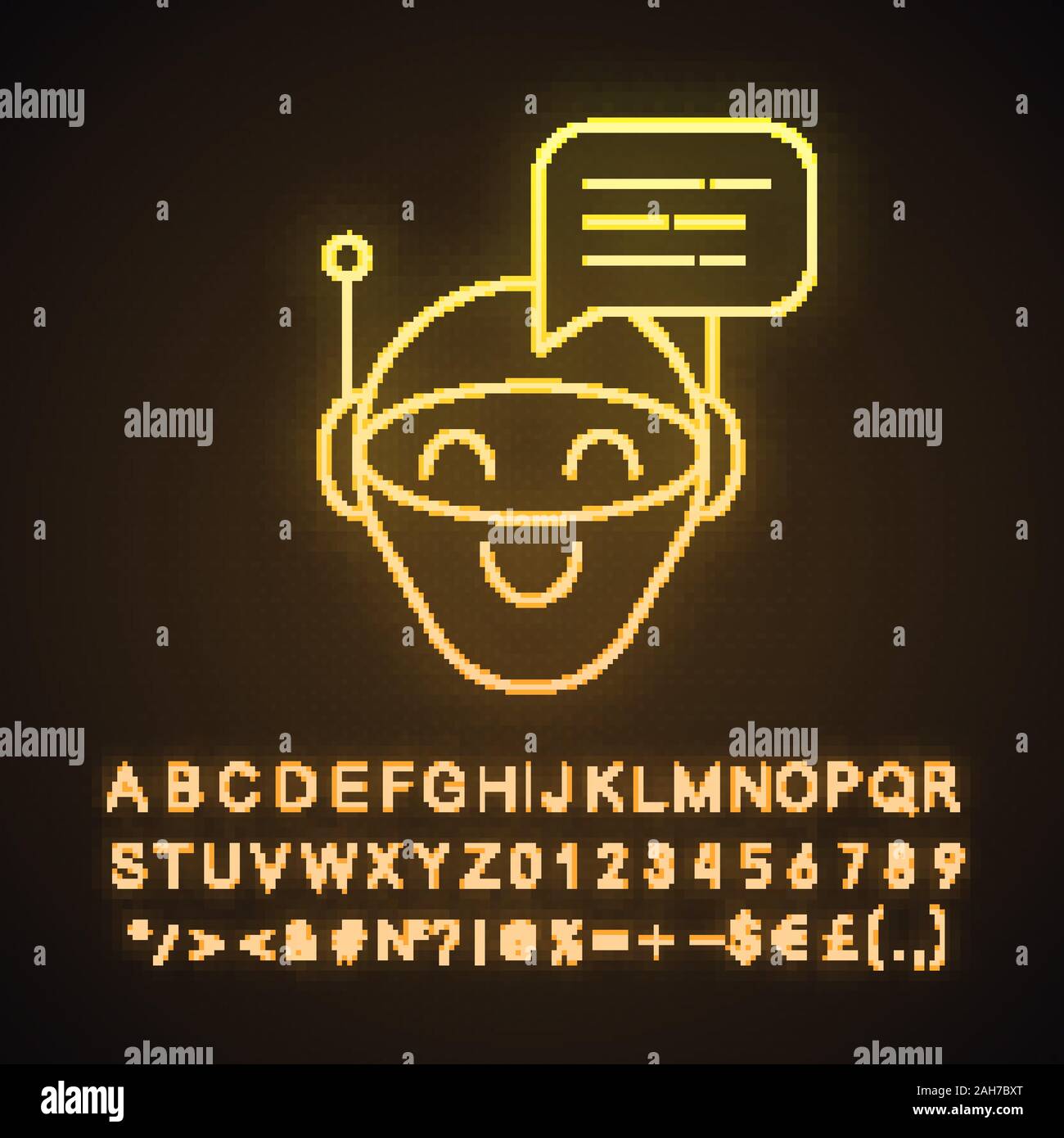 Chatbot message neon light icon. Talkbot. Modern robot. Android ...