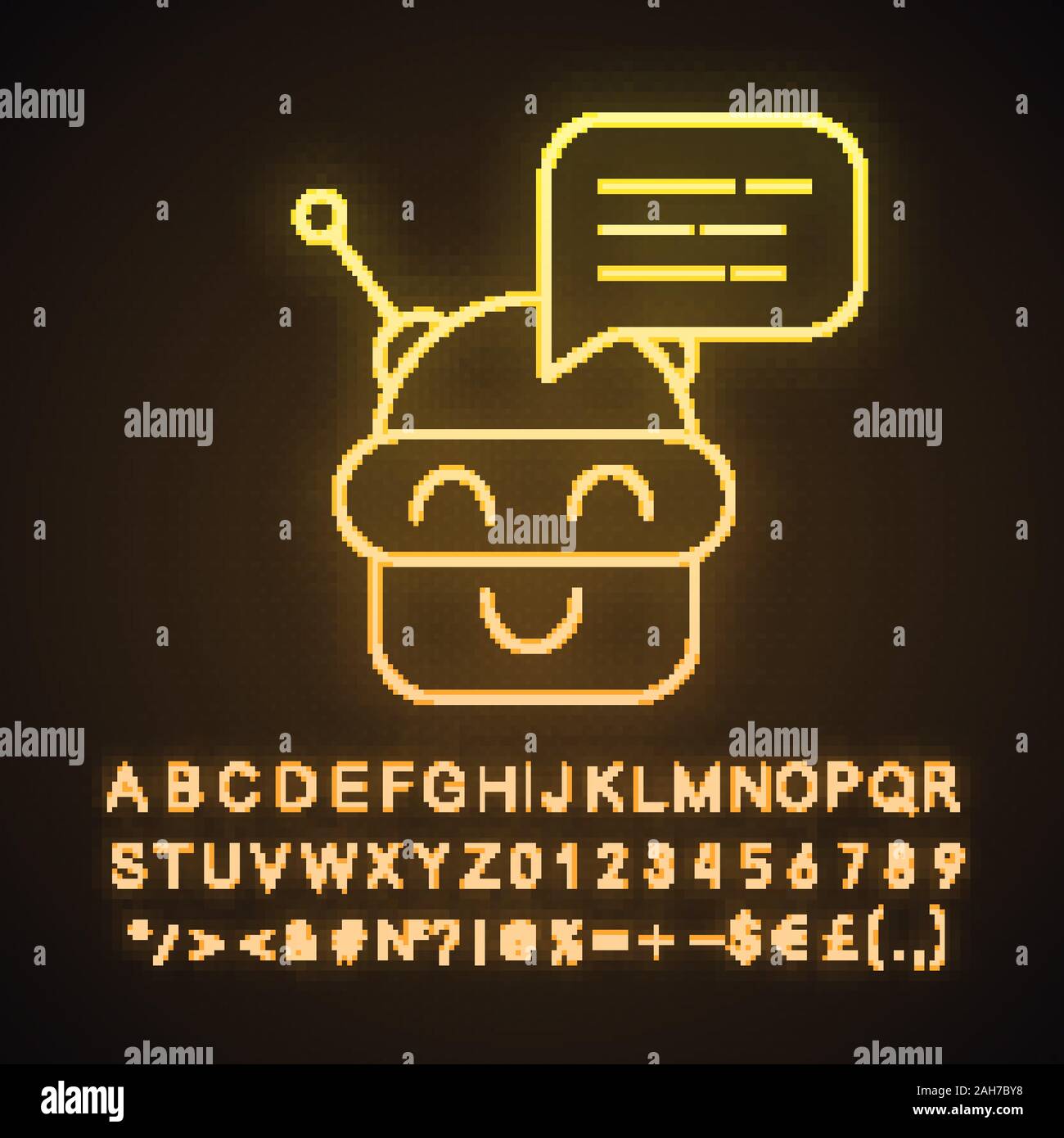 Chatbot message neon light icon. Talkbot. Modern robot. Android laughing chat bot. Virtual ...