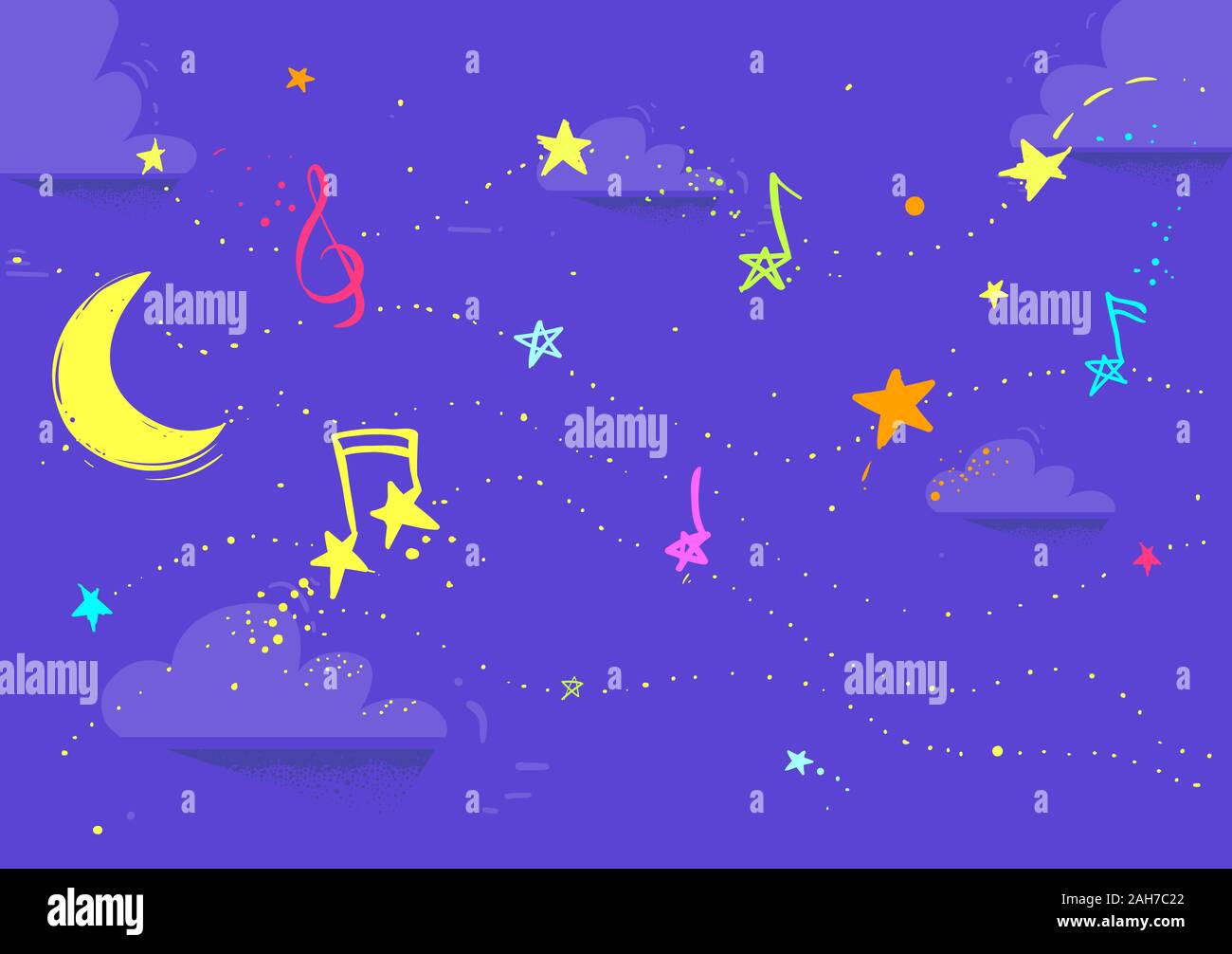 Illustration of Dancing Stars Shaped as Music Notes in the Skies Stock ...