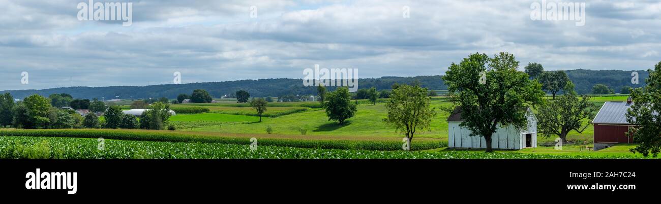The beautiful green farmland of Lancaster County, Pennsylvania with a ...