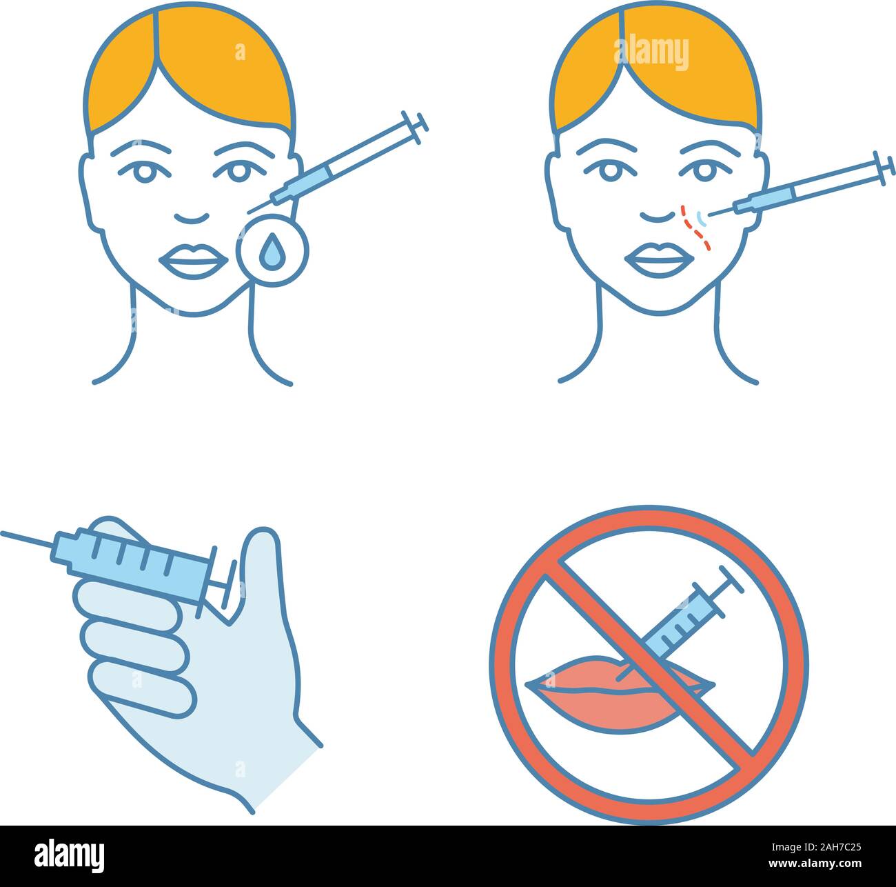 Neurotoxin injection color icons set. Makeup removal, syringe ...