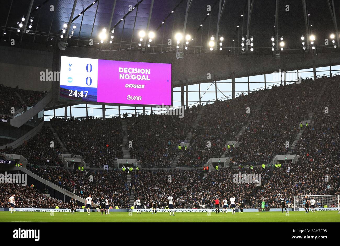 The big screen displays the VAR decision to rule out a goal by ...