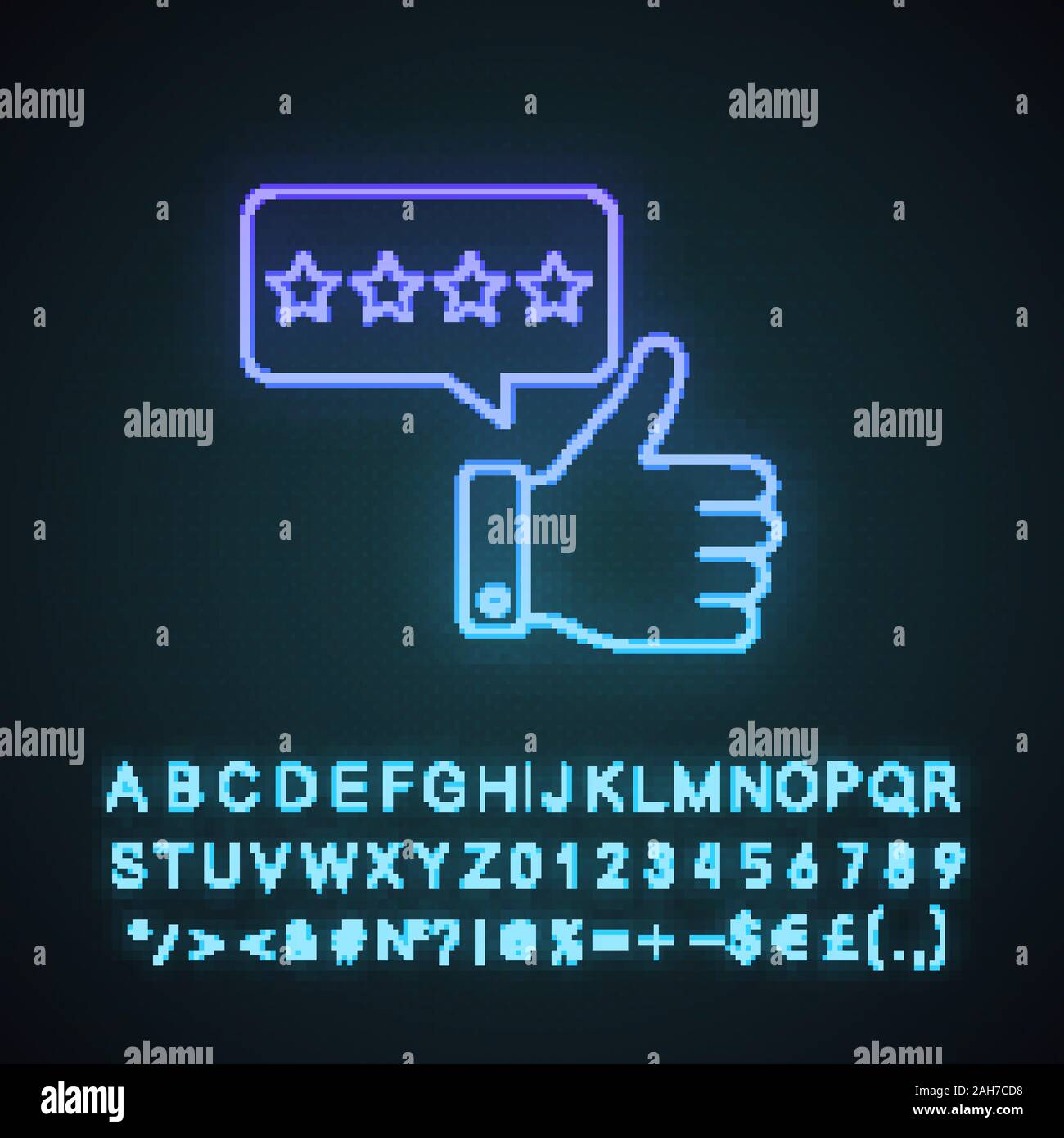 Five star rating neon light icon. Customer excellent review and ...