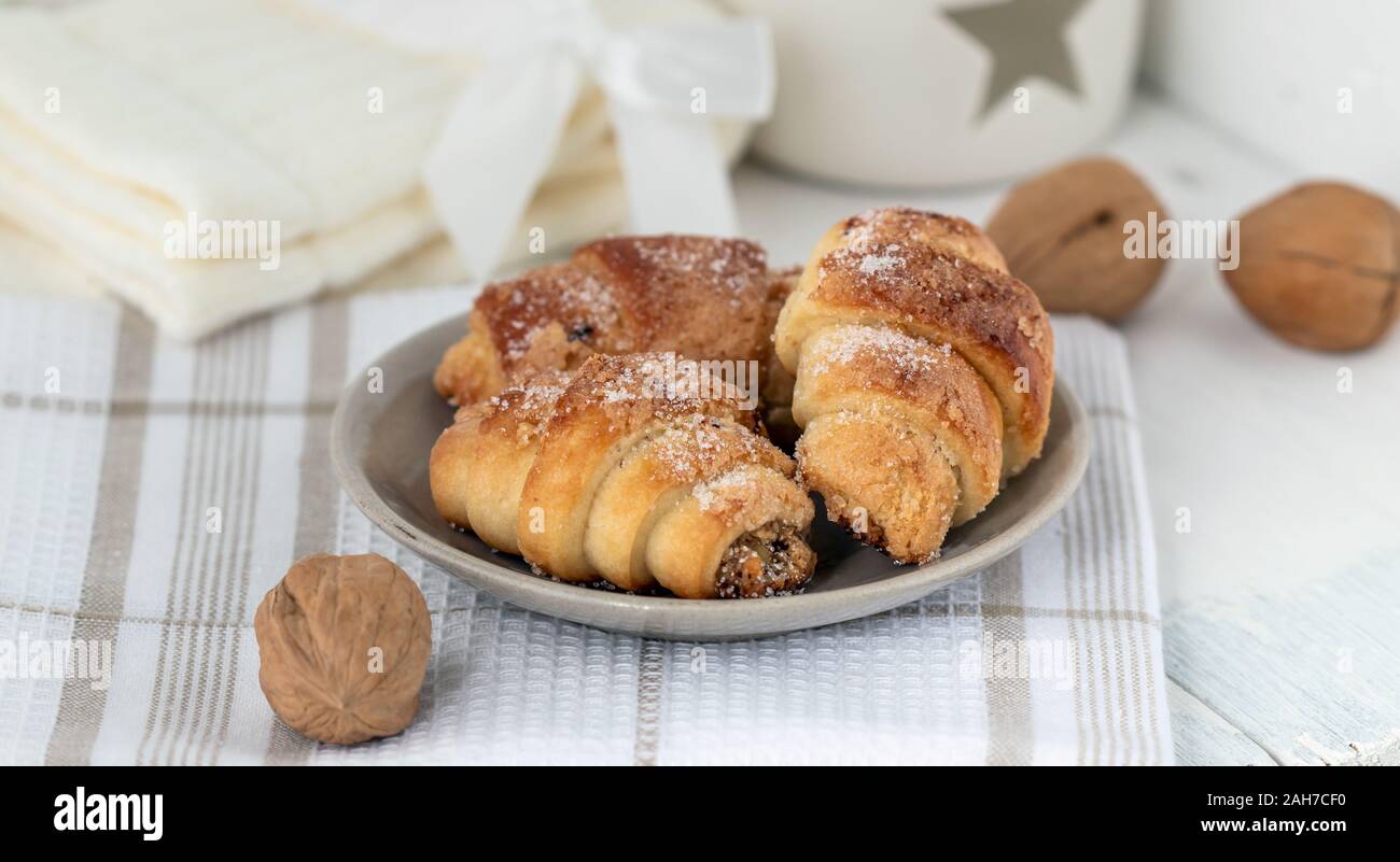 Homemade Christmas croissants with nut filling Stock Photo - Alamy