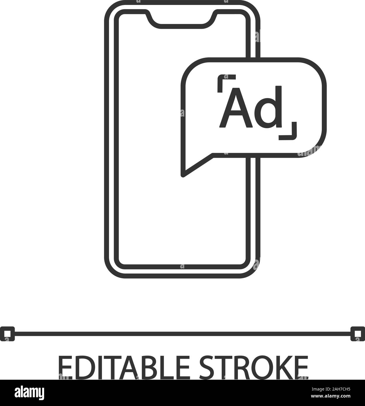 Mobile advertising linear icon. Text message ads. Thin line ...
