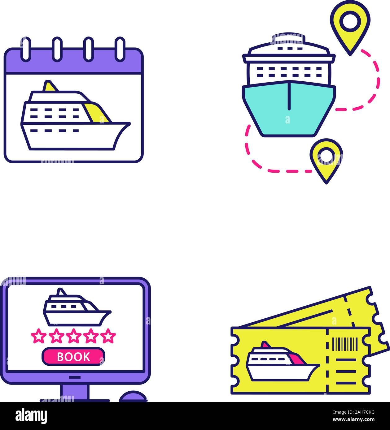 Cruise color icons set. Summer voyage. Travel agency. Cruise departure ...