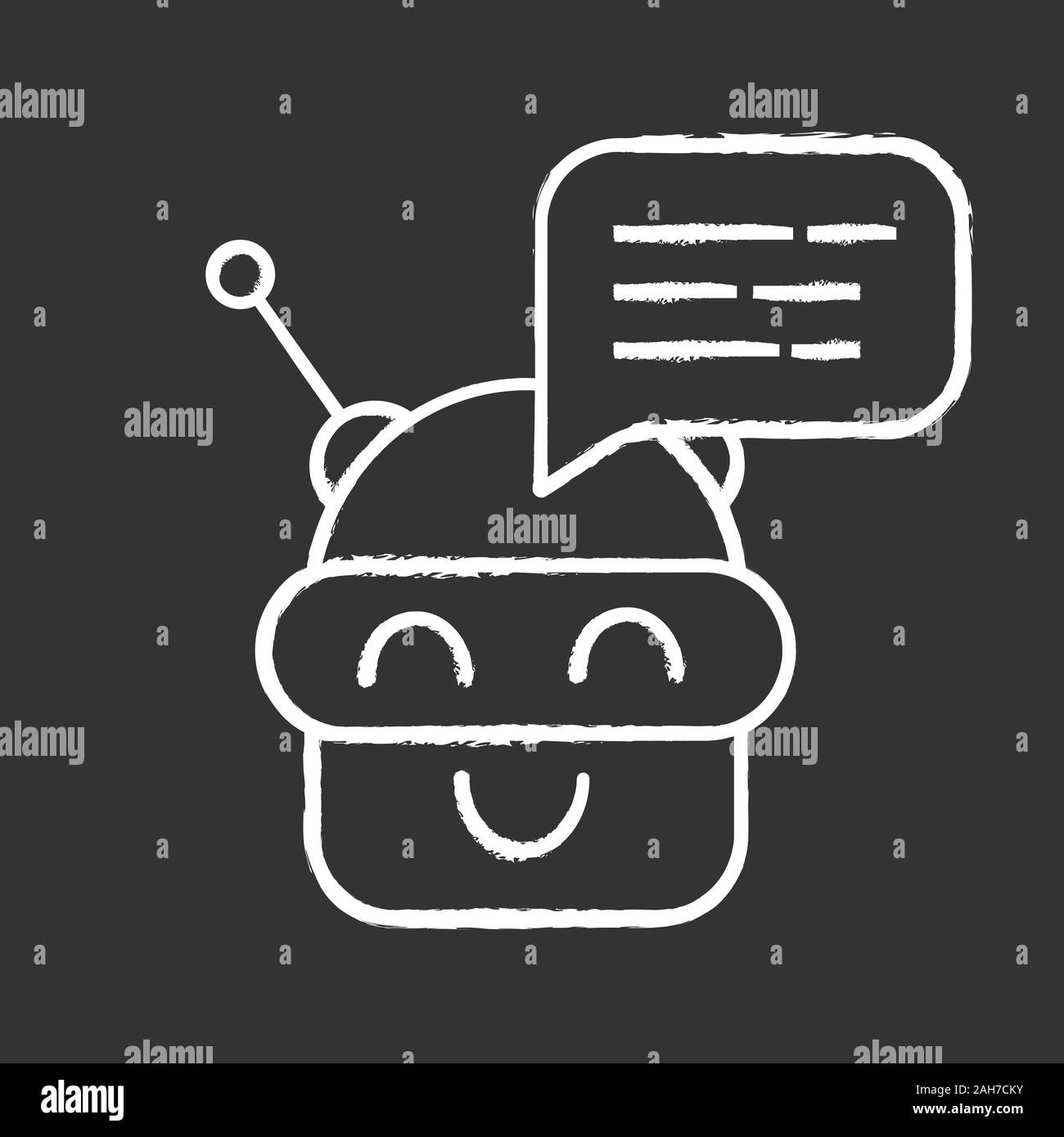 Chatbot message chalk icon. Talkbot. Modern robot. Android laughing ...
