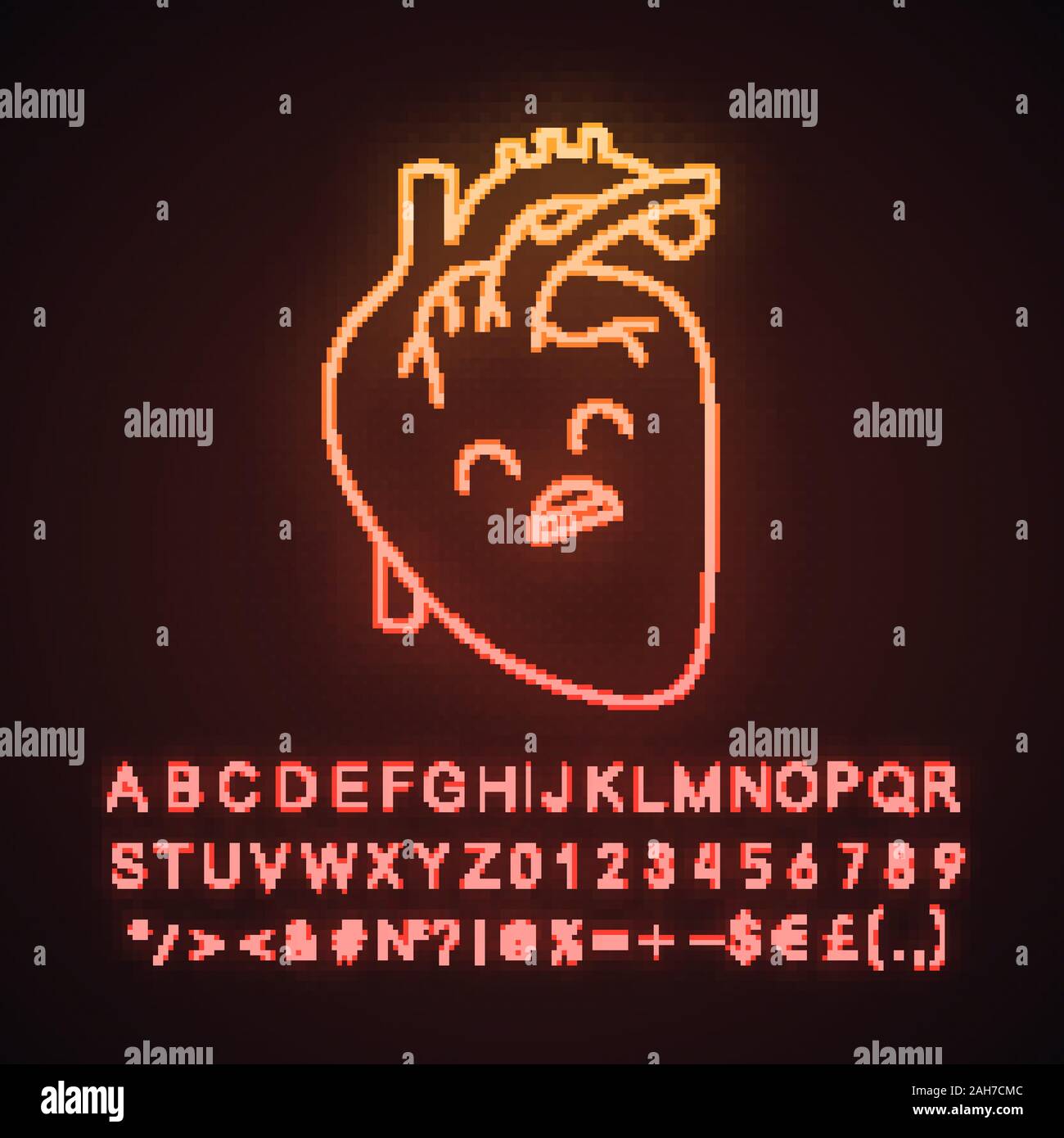 Sad human heart anatomy neon light icon. Cardiovascular system diseases ...