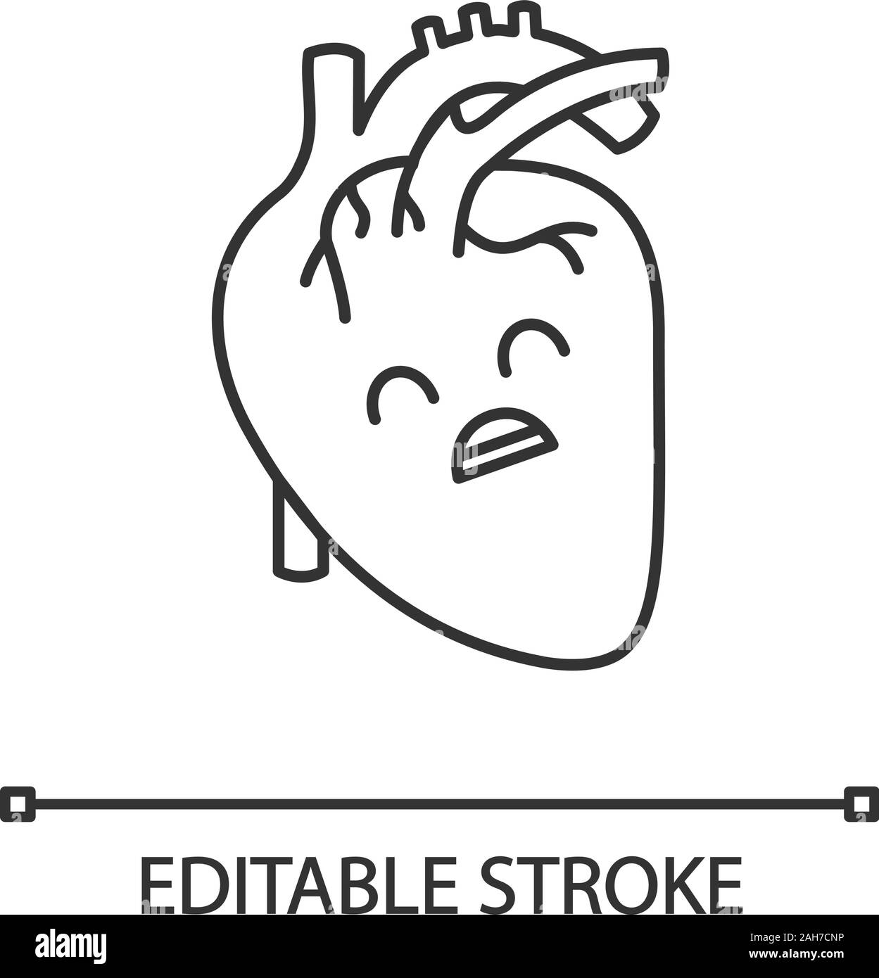 Sad human heart anatomy linear icon. Cardiovascular system diseases ...