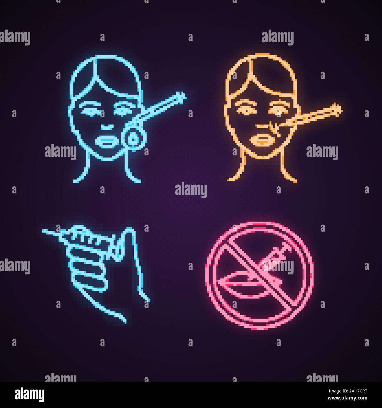 Neurotoxin injection neon light icon. Makeup removal, syringe ...