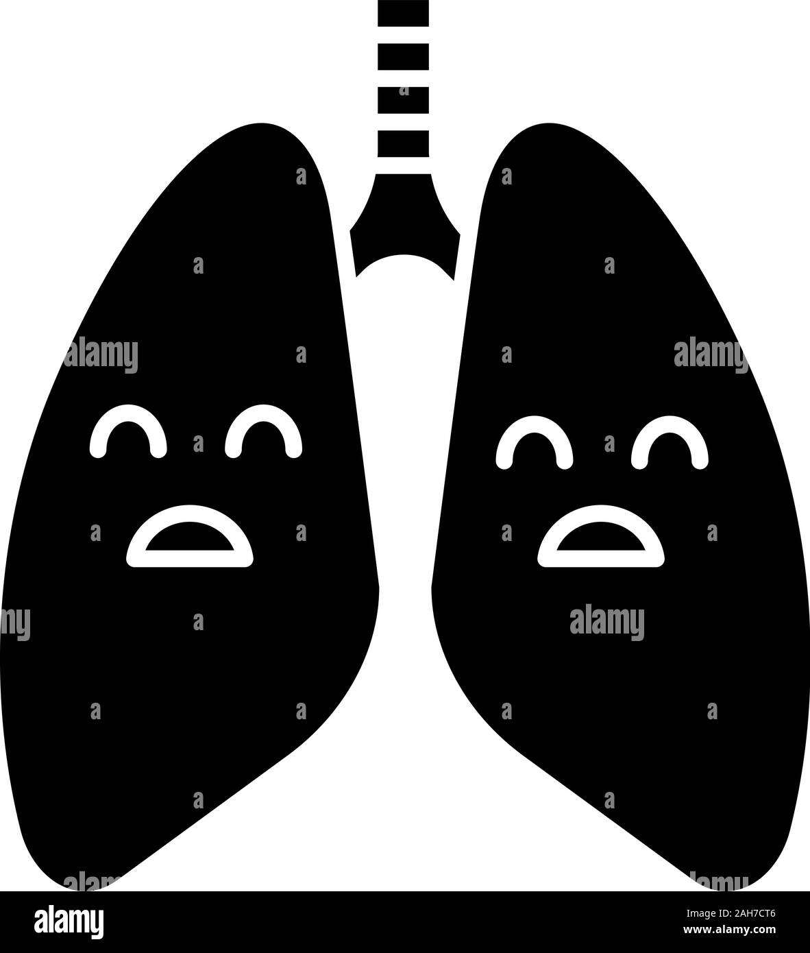 Sad human lungs glyph icon. Respiratory diseases, problems. Unhealthy ...