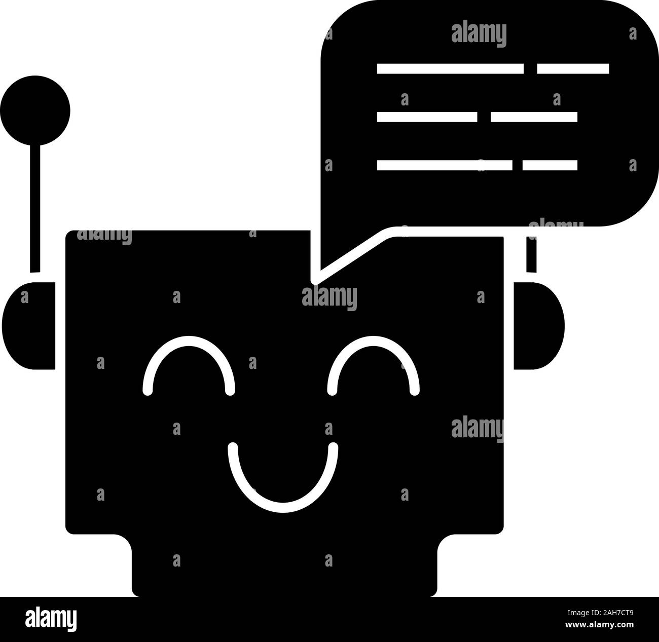 Chatbot message glyph icon. Talkbot. Modern robot. Square head laughing ...