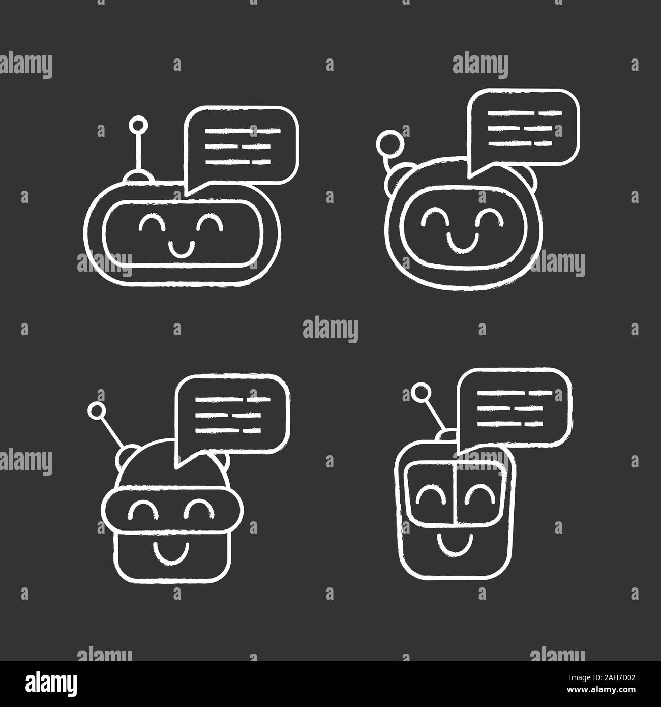 Chatbots messages chalk icons set. Talkbots. Laughing virtual ...
