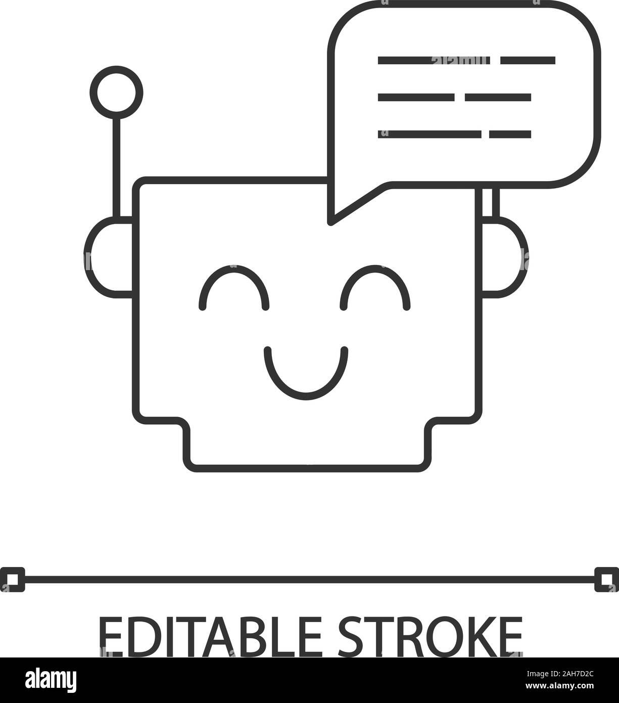 Chatbot message linear icon. Thin line illustration. Talkbot. Modern robot. Square head laughing ...