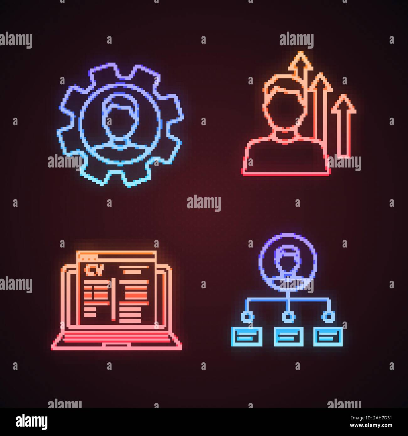 Resume neon light icons set. Professionals skills, personal growth ...