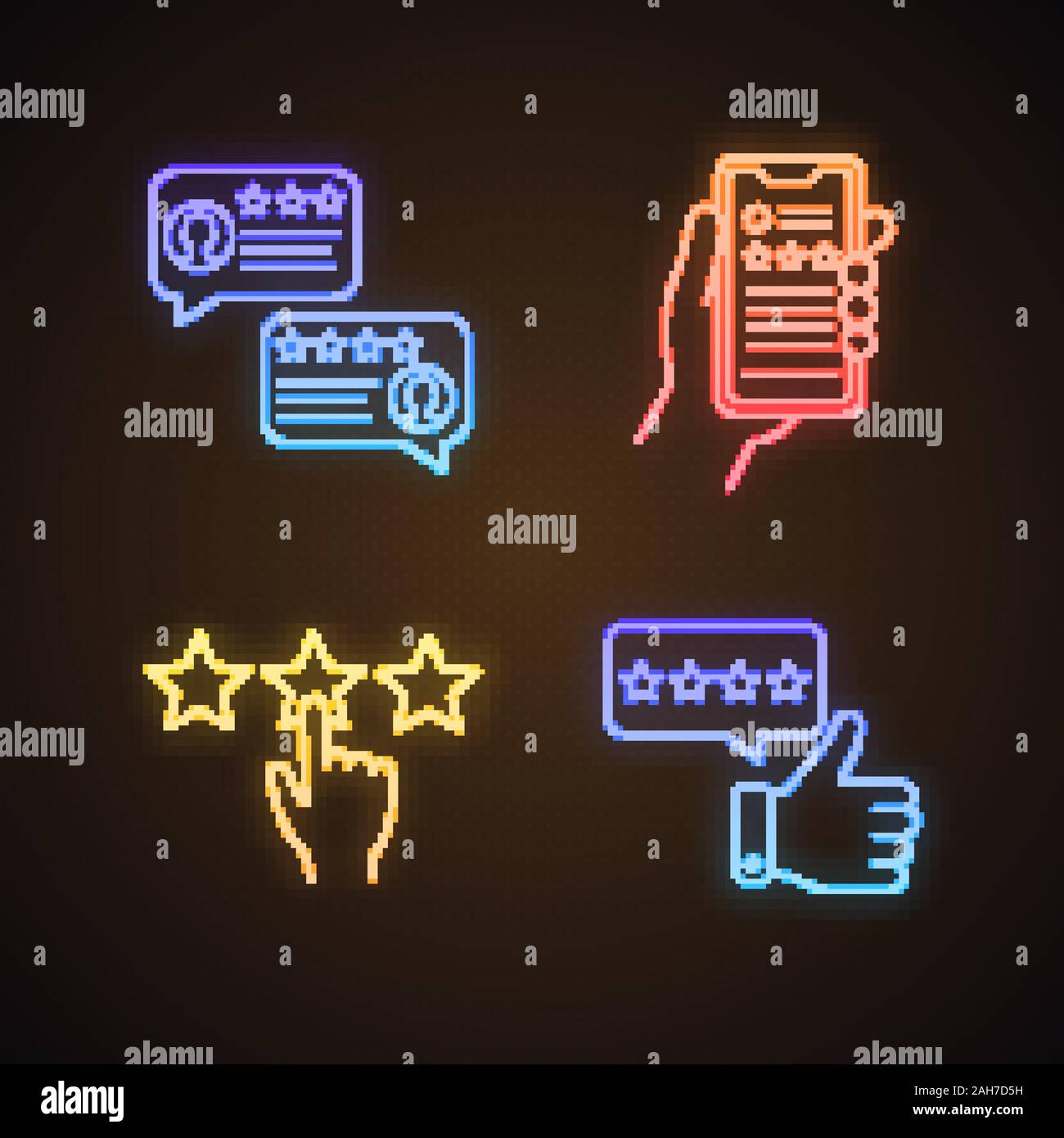 Rating neon light icons set. Customers reviews, app rating, positive ...