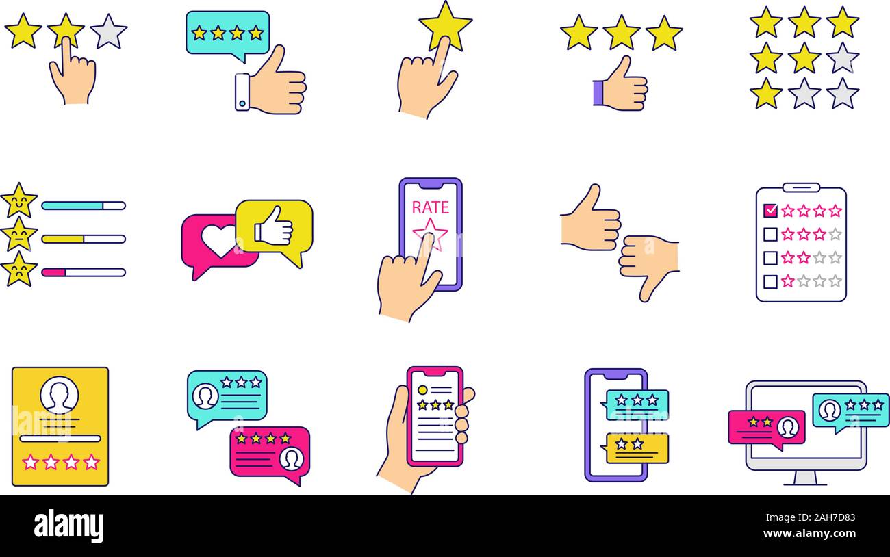 Rating color icons set. Customer feedback and reviews. Ranking. Service ...