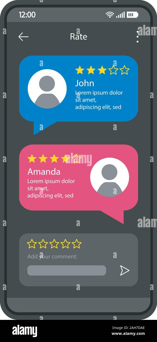 Consumers feedback interface vector template. Mobile app interface ...