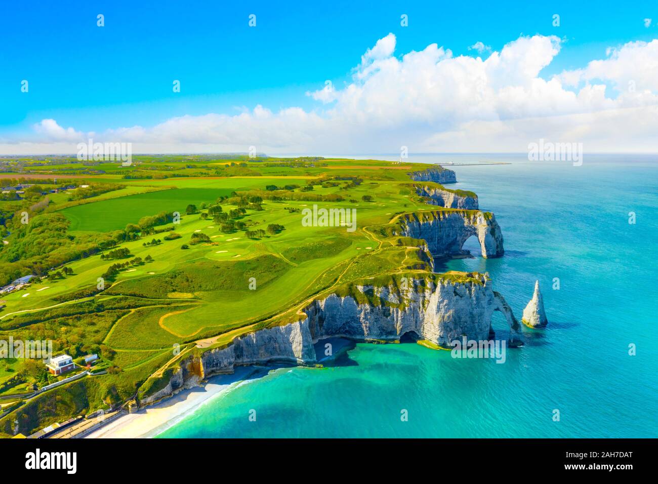 Picturesque panoramic landscape on the cliffs of Etretat. Natural ...