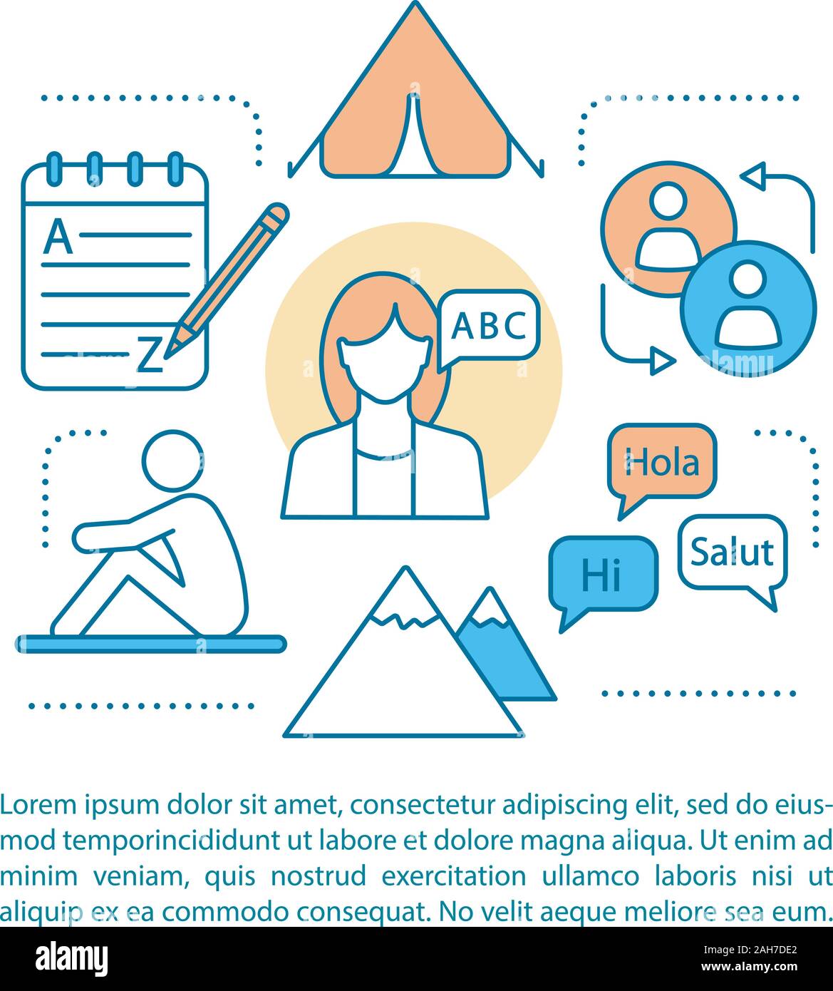 Language learning concept linear illustration. Speaking club. Language ...