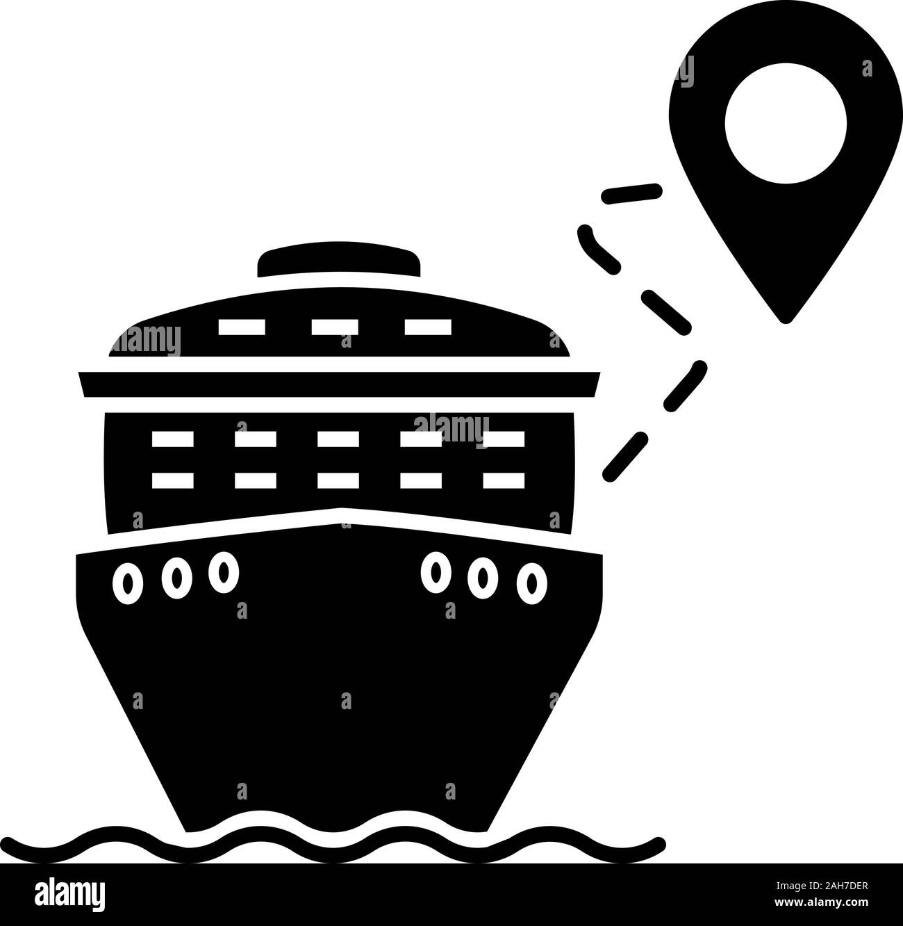 Cruise route glyph icon. Travel destination. Cruise liner with map ...