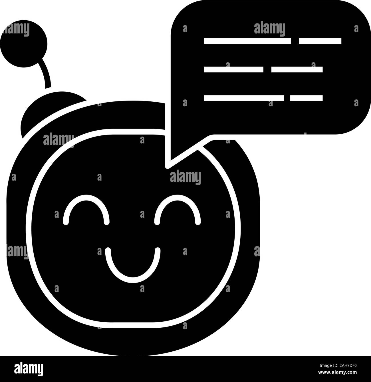 Chatbot message glyph icon. Talkbot. Circle head laughing chat bot ...