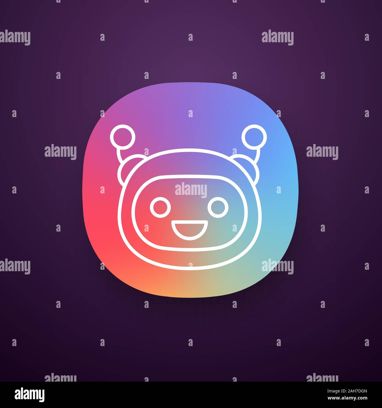 Laughing robot emoji app icon. Happy chatbot smiley with broad smile ...