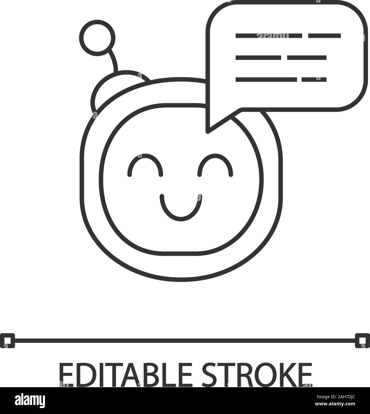 Chatbot message linear icon. Talkbot. Circle head laughing chat bot ...