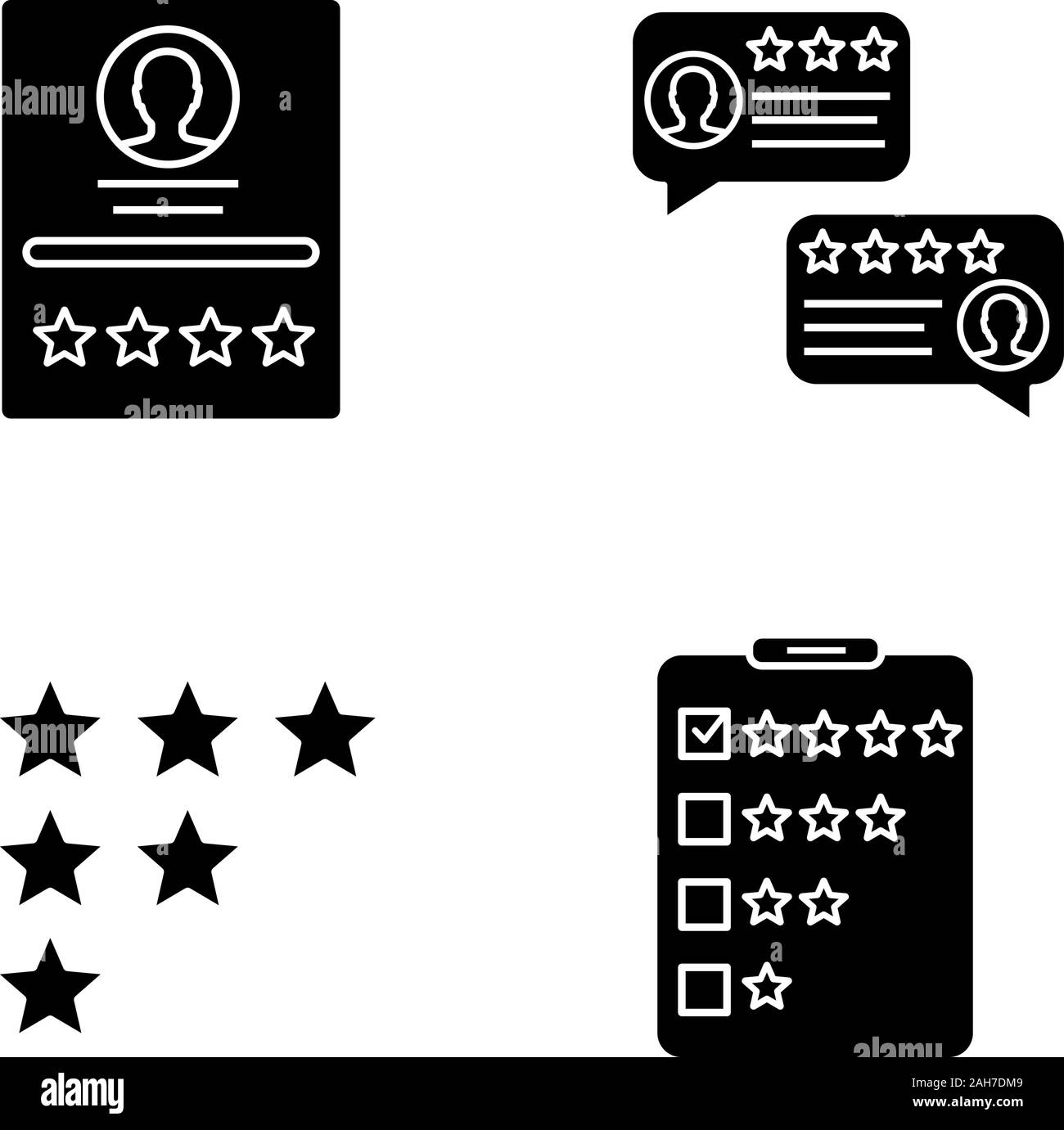 Rating glyph icons set. Customer review, feedback, rating scale, survey ...