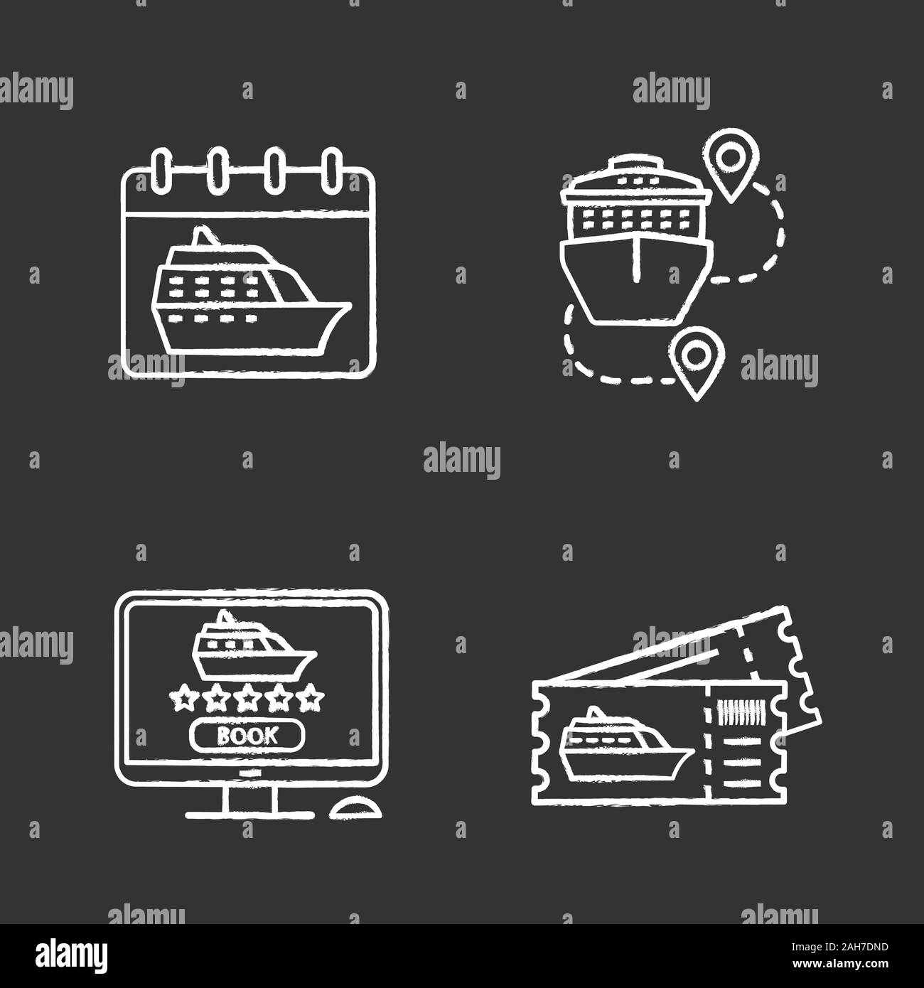 Cruise chalk icons set. Summer voyage. Travel agency. Cruise departure ...