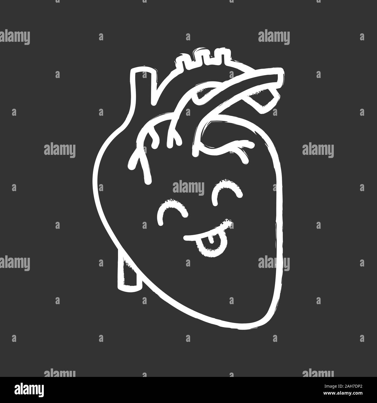 Smiling human heart anatomy chalk icon. Cardiovascular system health ...