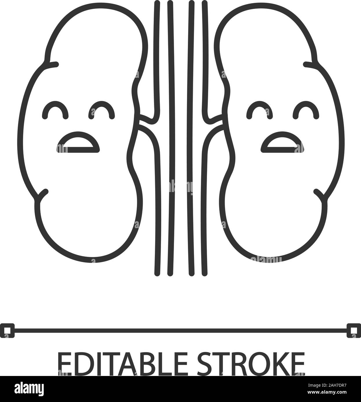 Sad human kidneys linear icon. Unhealthy urinary tract. Thin line ...