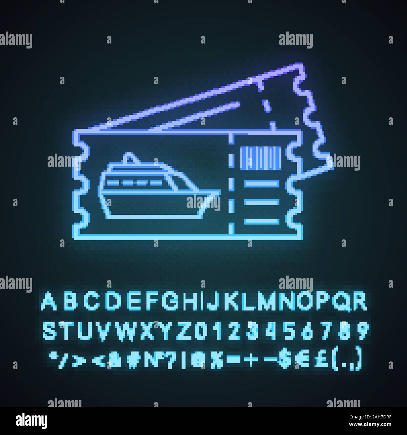 Cruise ship tickets neon light icon. Shore excursions, tours tickets ...