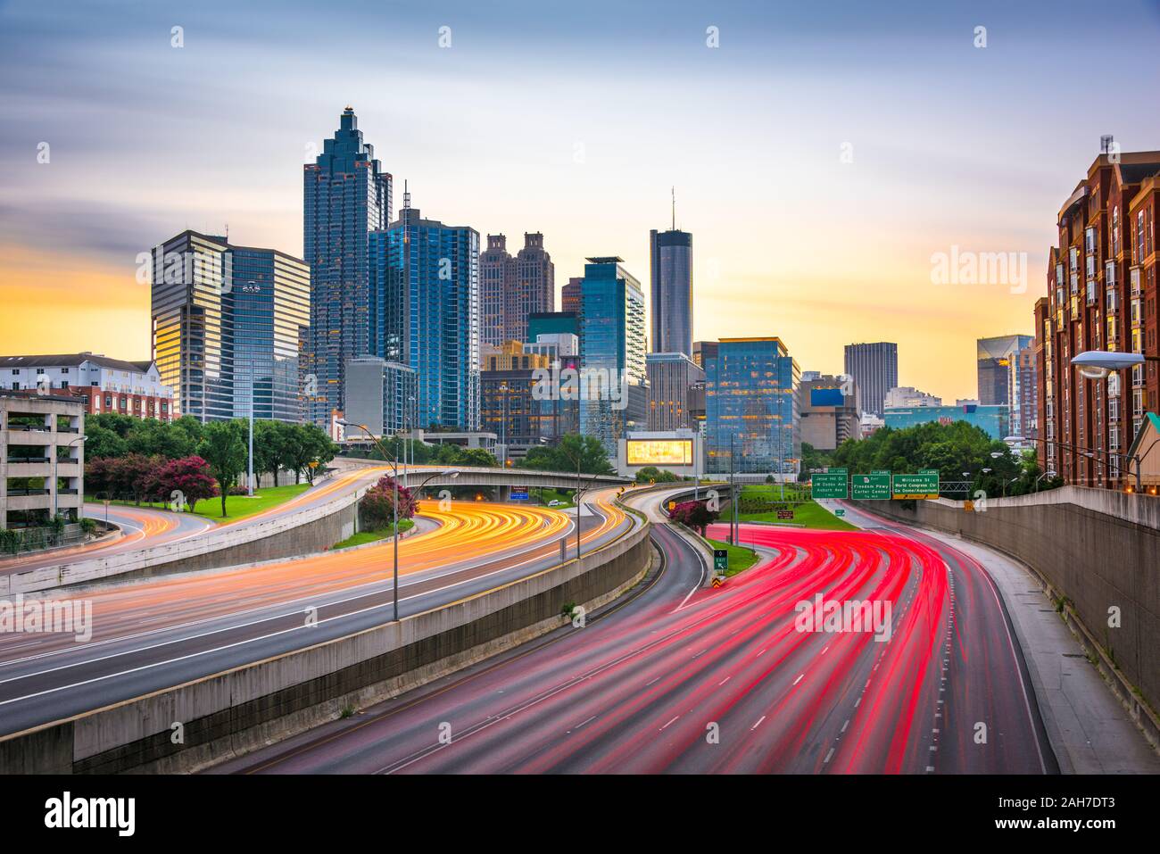 Atlanta, Georgia, USA downtown skyline over the highways at dusk Stock ...