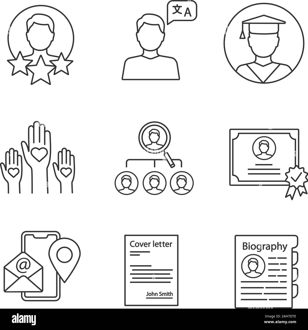 Resume linear icons set. Experience, language skills, education ...