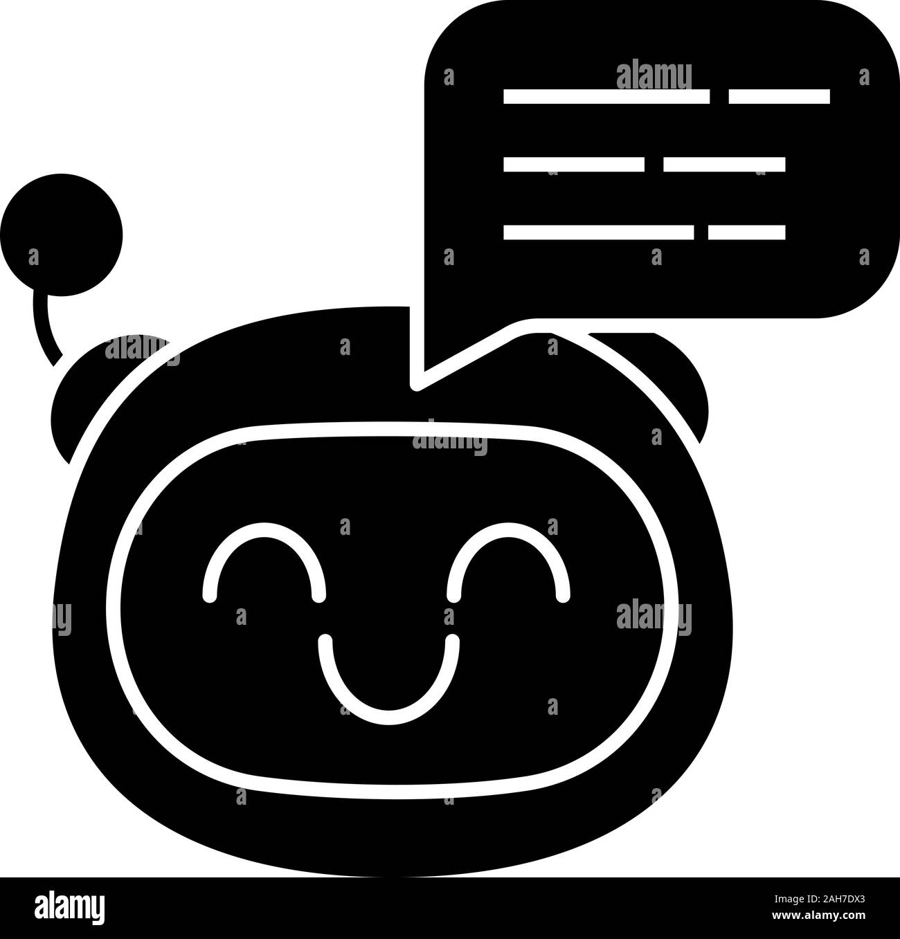 Chatbot message glyph icon. Talkbot. Laughing chat bot. Modern robot ...