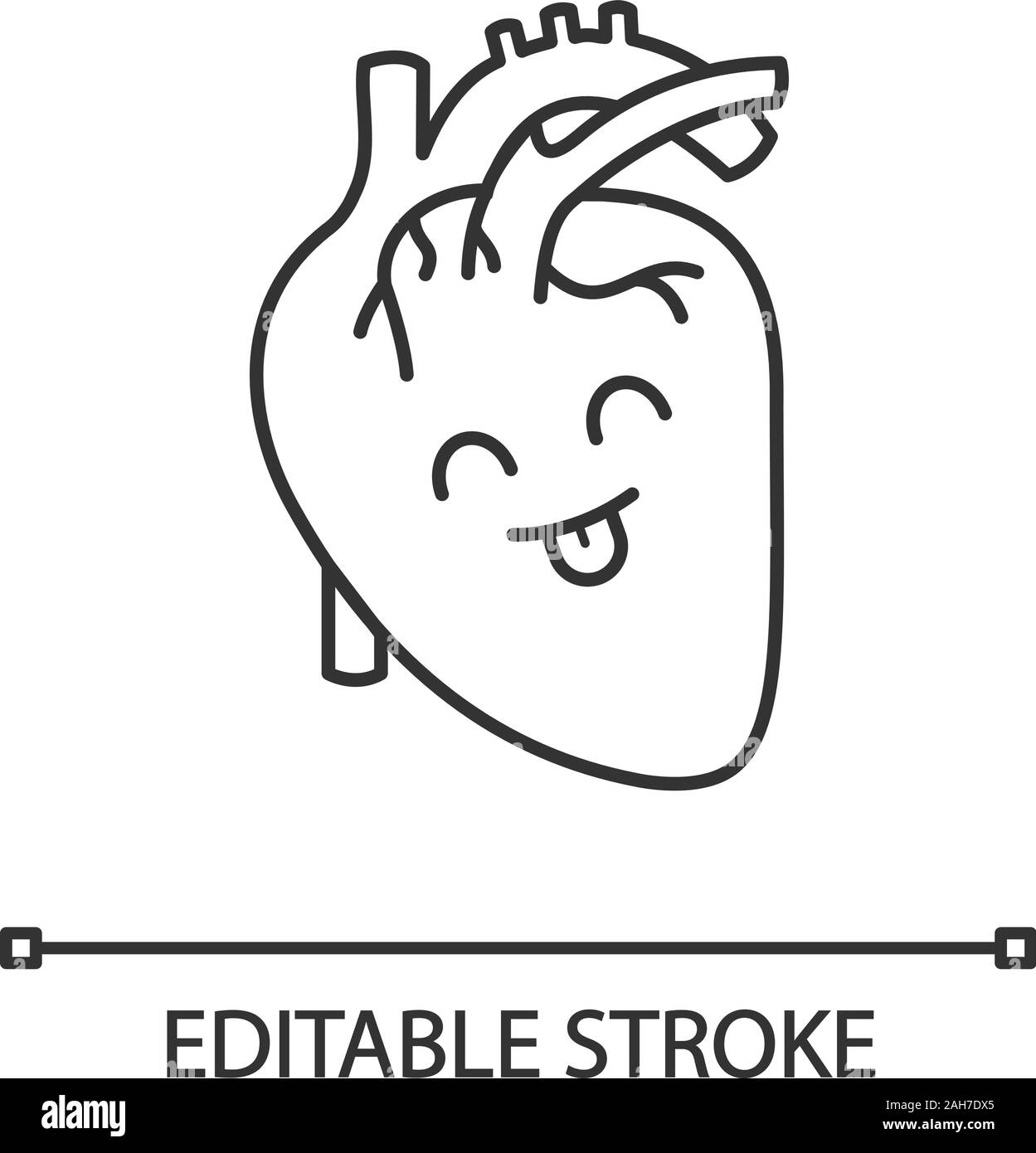 Smiling human heart anatomy linear icon. Cardiovascular system health ...