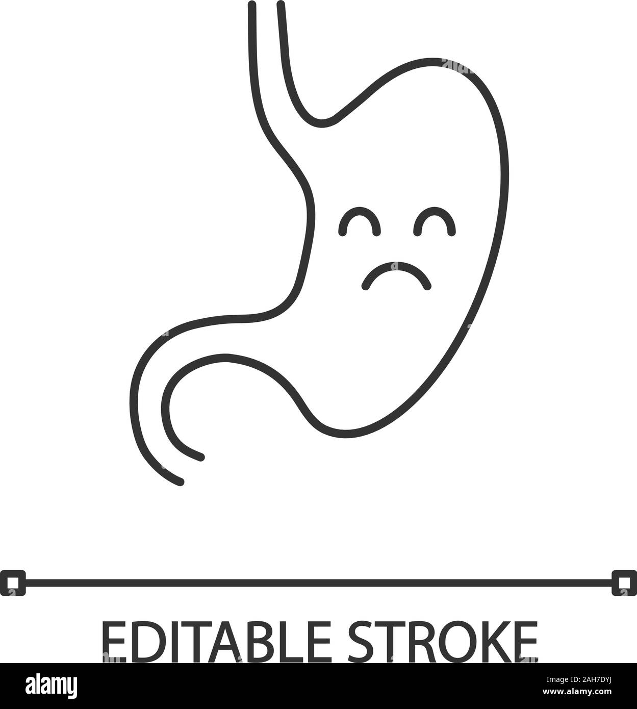 Sad stomach linear icon. Unhealthy digestive system. Thin line ...