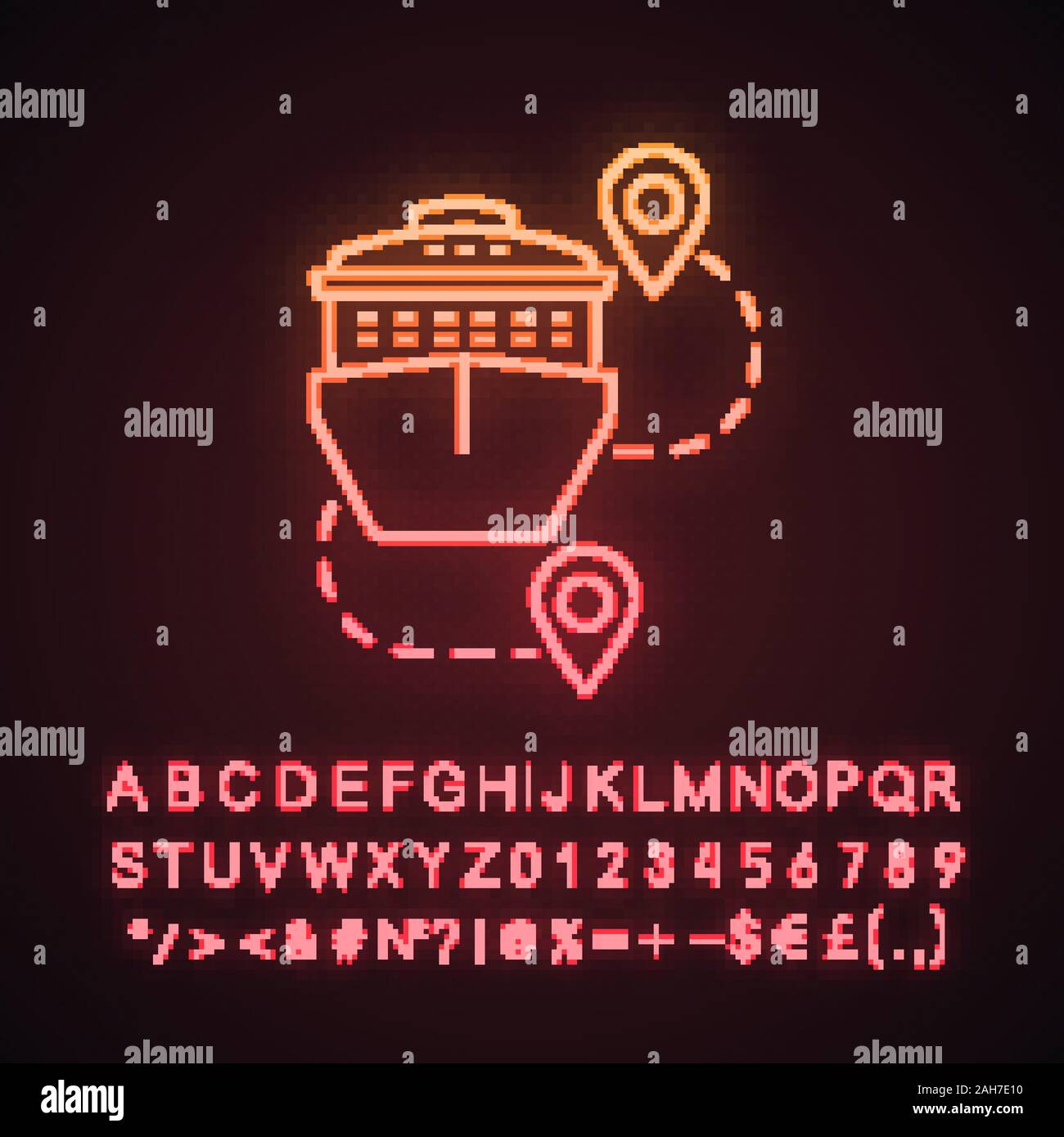 Cruise routes neon light icon. Travel destinations. Cruise liner with ...