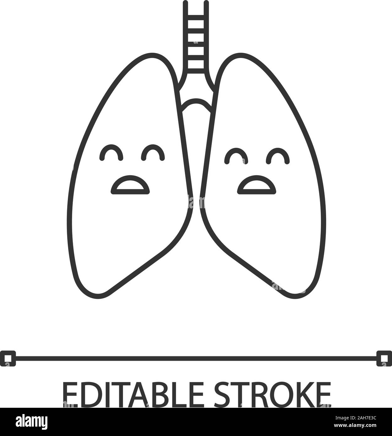 Sad human lungs linear icon. Respiratory diseases, problems. Thin line ...
