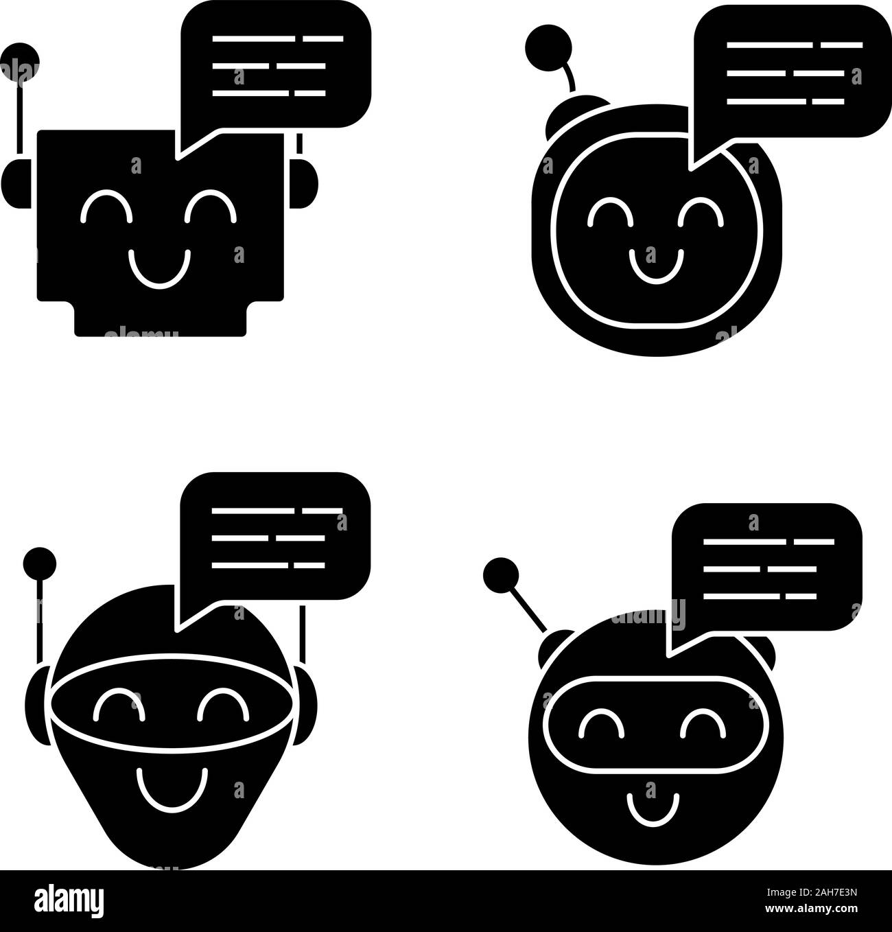 Chatbots messages glyph icons set. Talkbots. Laughing virtual ...
