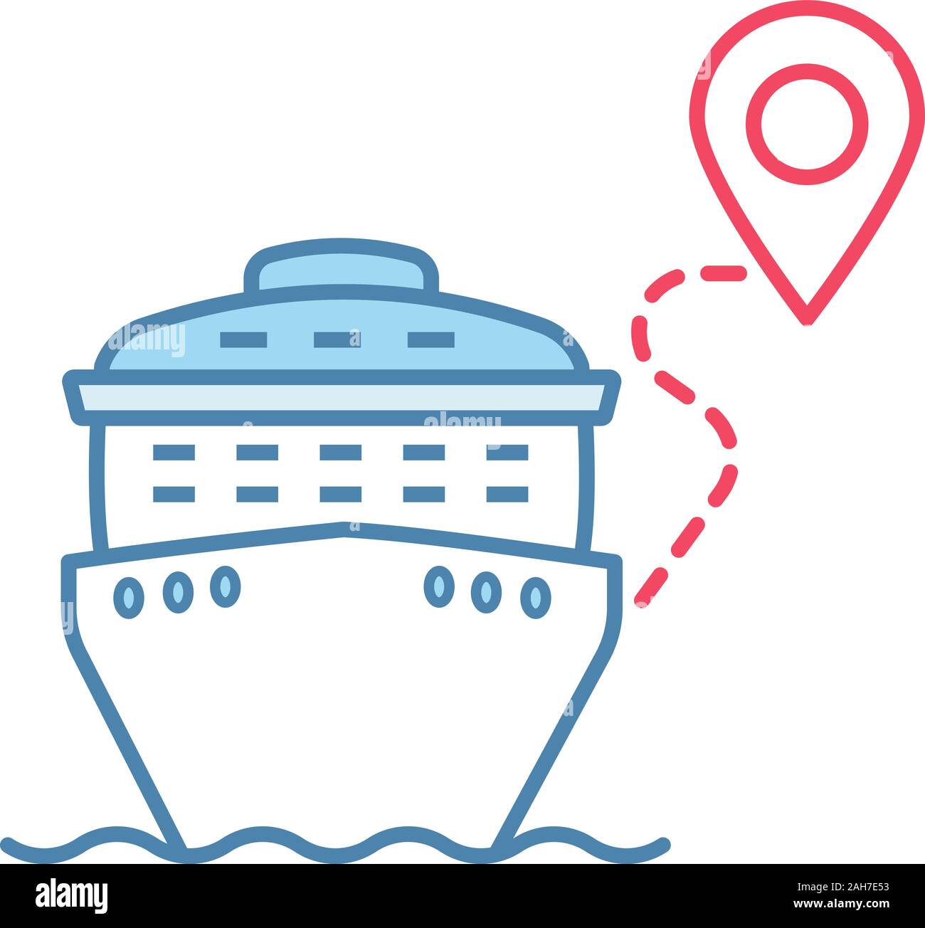 Cruise route color icon. Travel destinations. Cruise liner with map ...