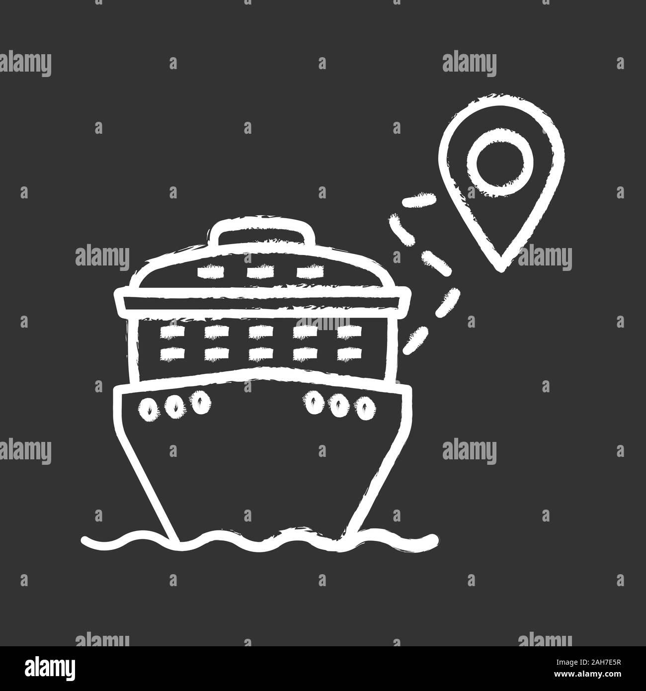 Cruise route chalk icon. Travel destinations. Cruise liner with map ...