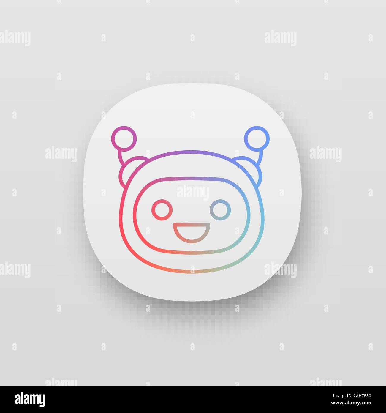 Laughing robot emoji app icon. Happy chatbot smiley with broad smile ...