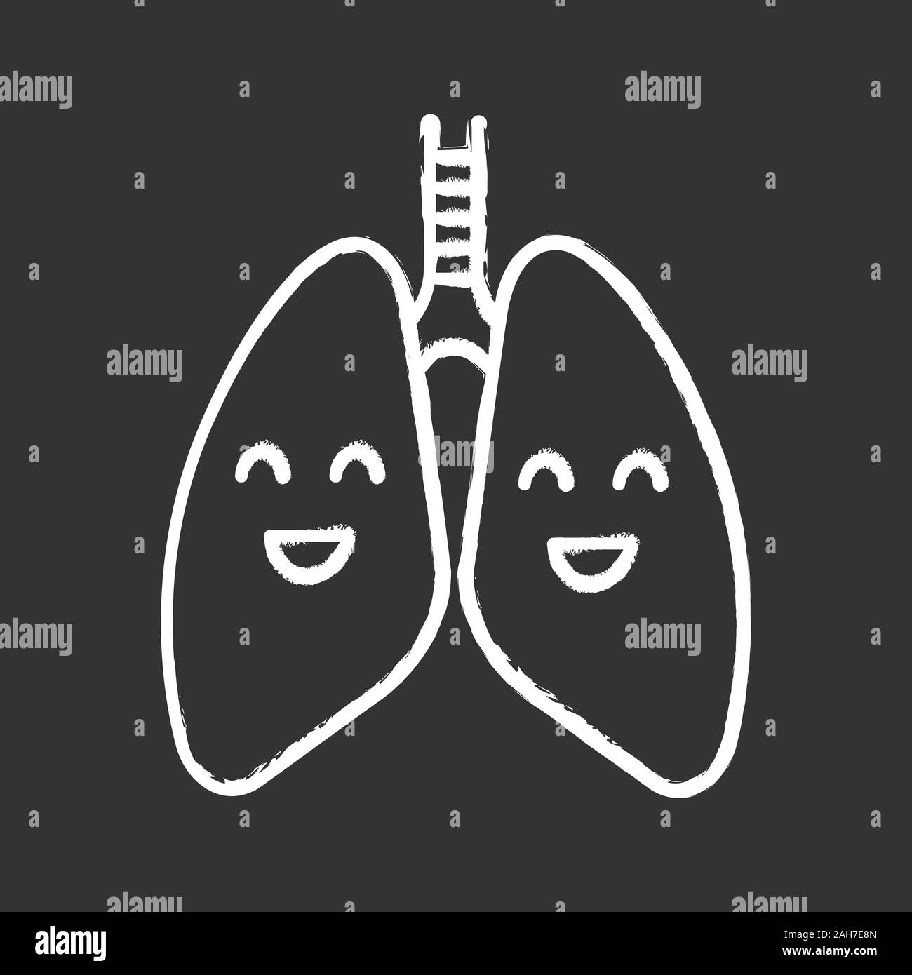 Smiling human lungs chalk icon. Respiratory health. Healthy pulmonary ...