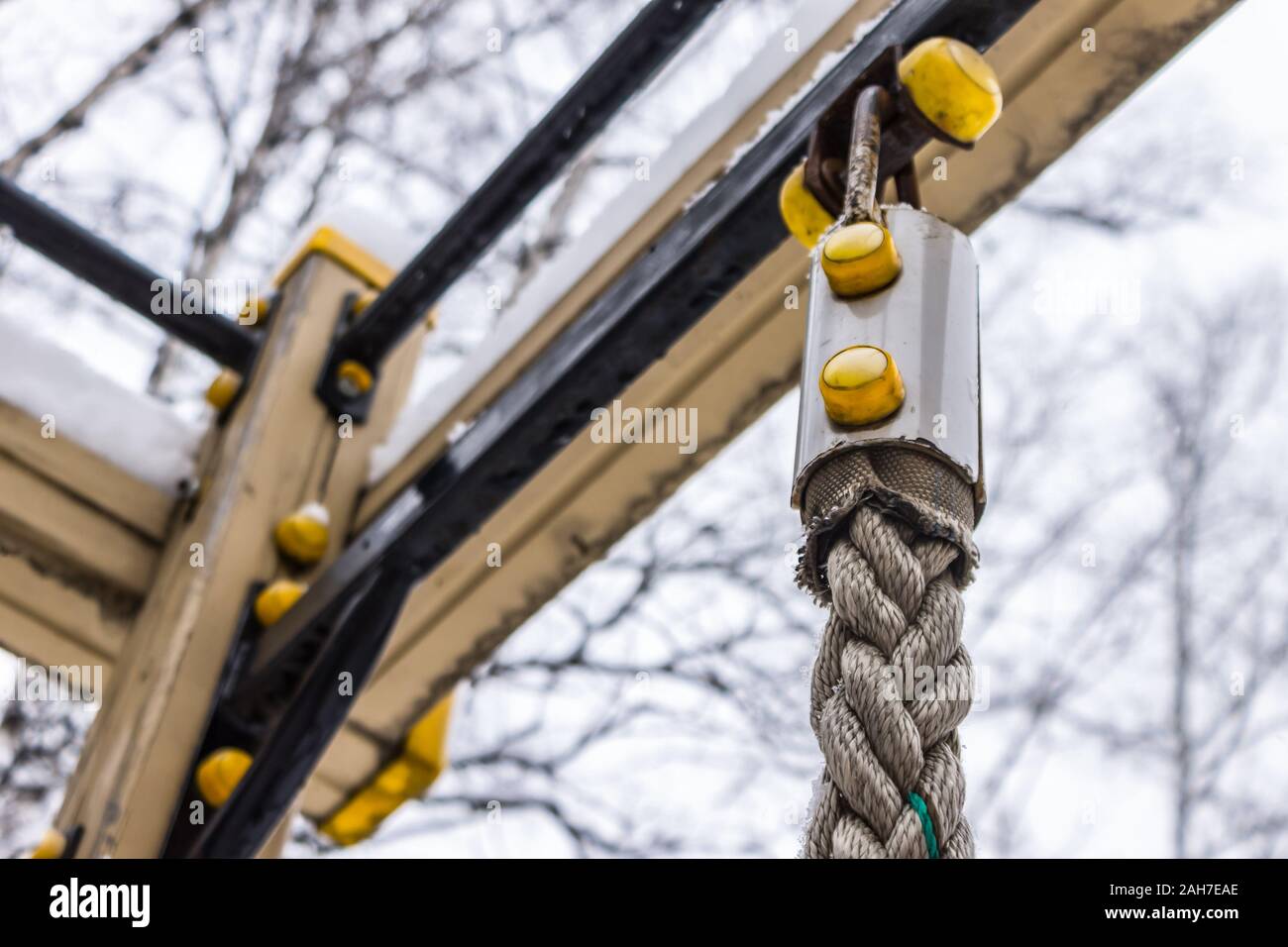 Rope fastening element on a street climbing simulator Stock Photo - Alamy